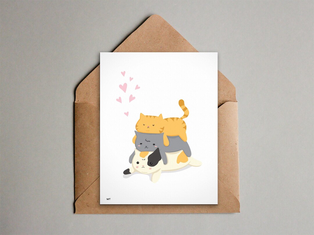 Cuddle Cats Greeting Card Printable Cat Stationery to Download Cute ...