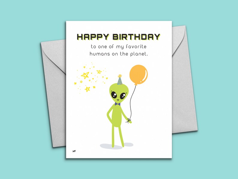 Cute Alien Birthday Card Printable Happy Birthday Human - Etsy