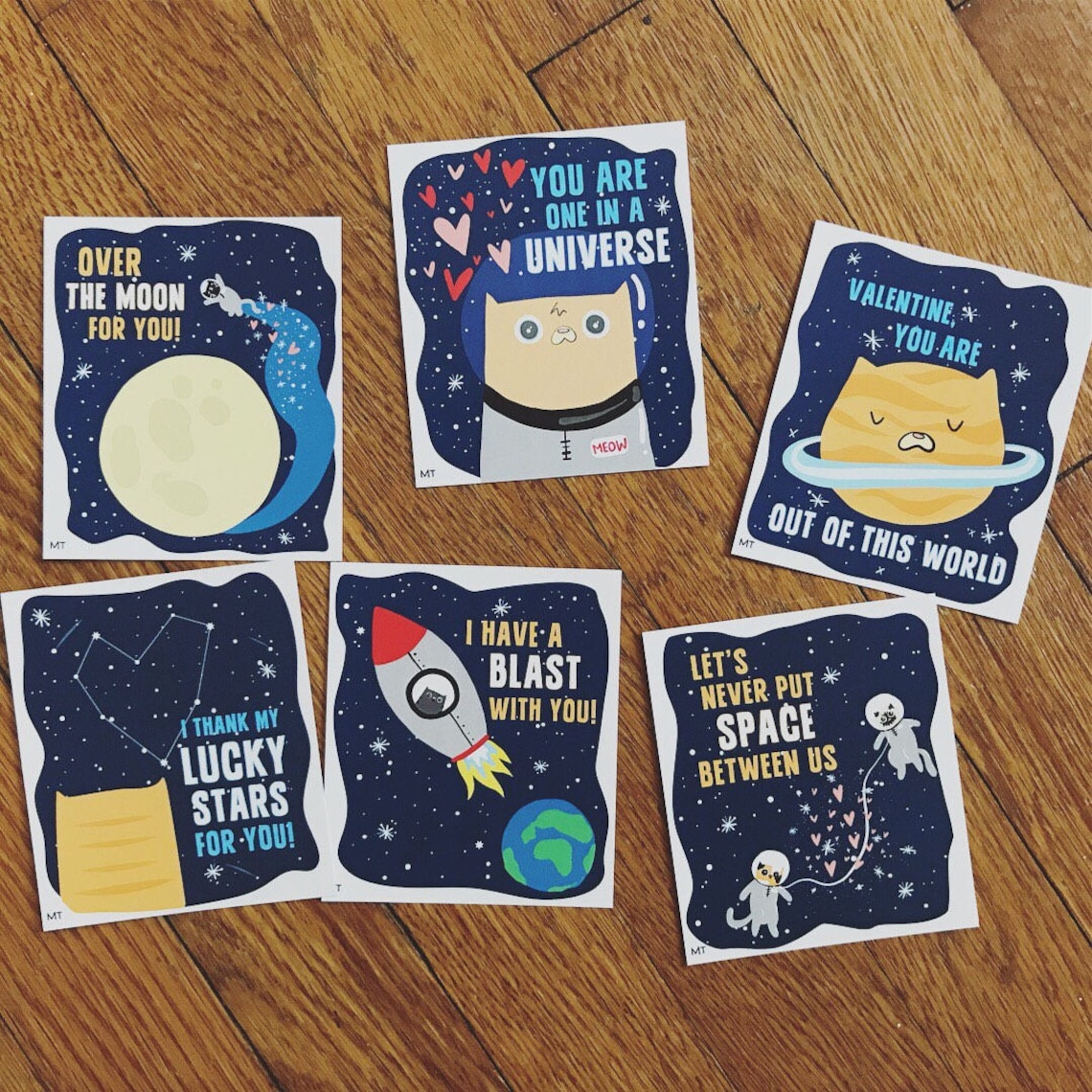 Printable Space Cats Valentines Cards Kids Cutout DIY - Etsy