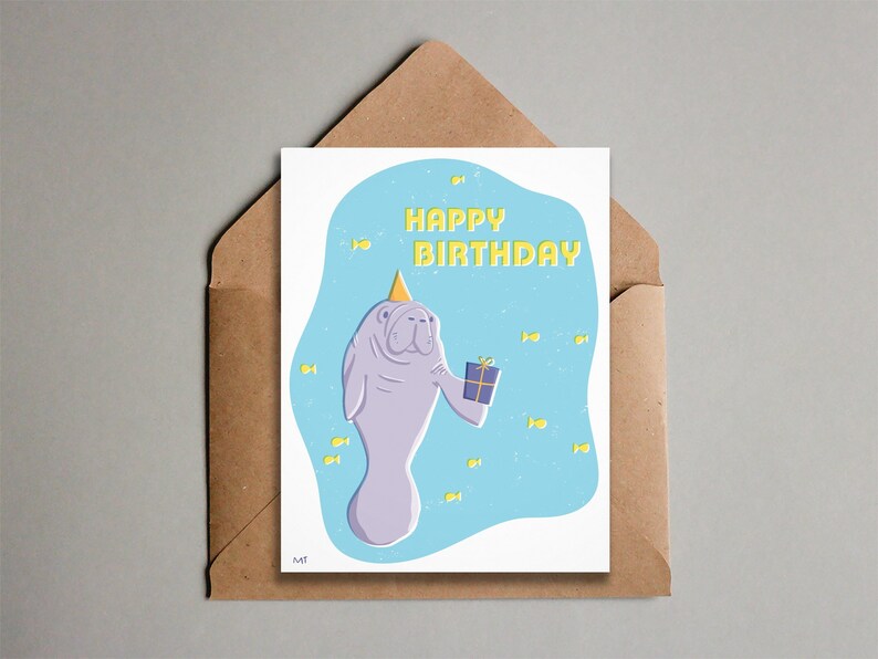Manatee Birthday Card Printable Happy Birthday Card Cute | Etsy