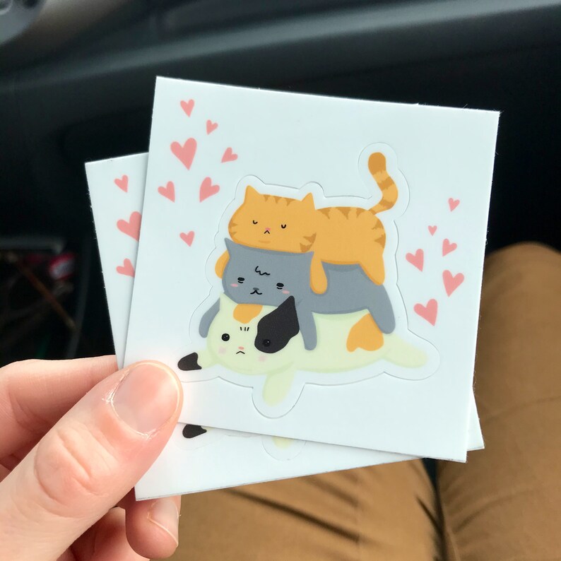 Cute Cat Pile Sticker Cat Stack Vinyl Sticker | Etsy