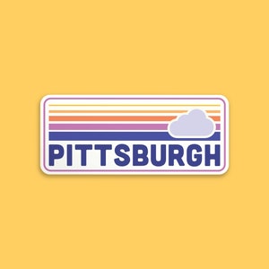 Retro Stripes Pittsburgh Sticker - Sunset Colors Cloudy Pittsburgh ...