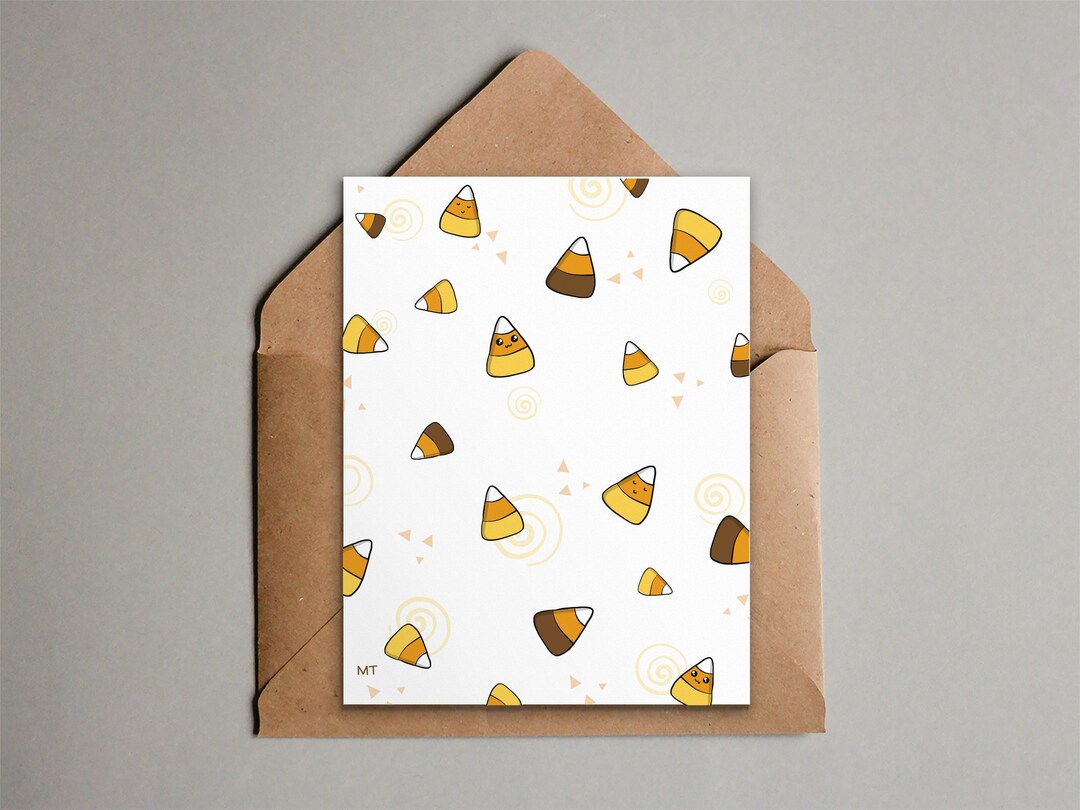 Cute Candy Corn Card - Printable Fall Stationery - Kawaii Candy Corn ...