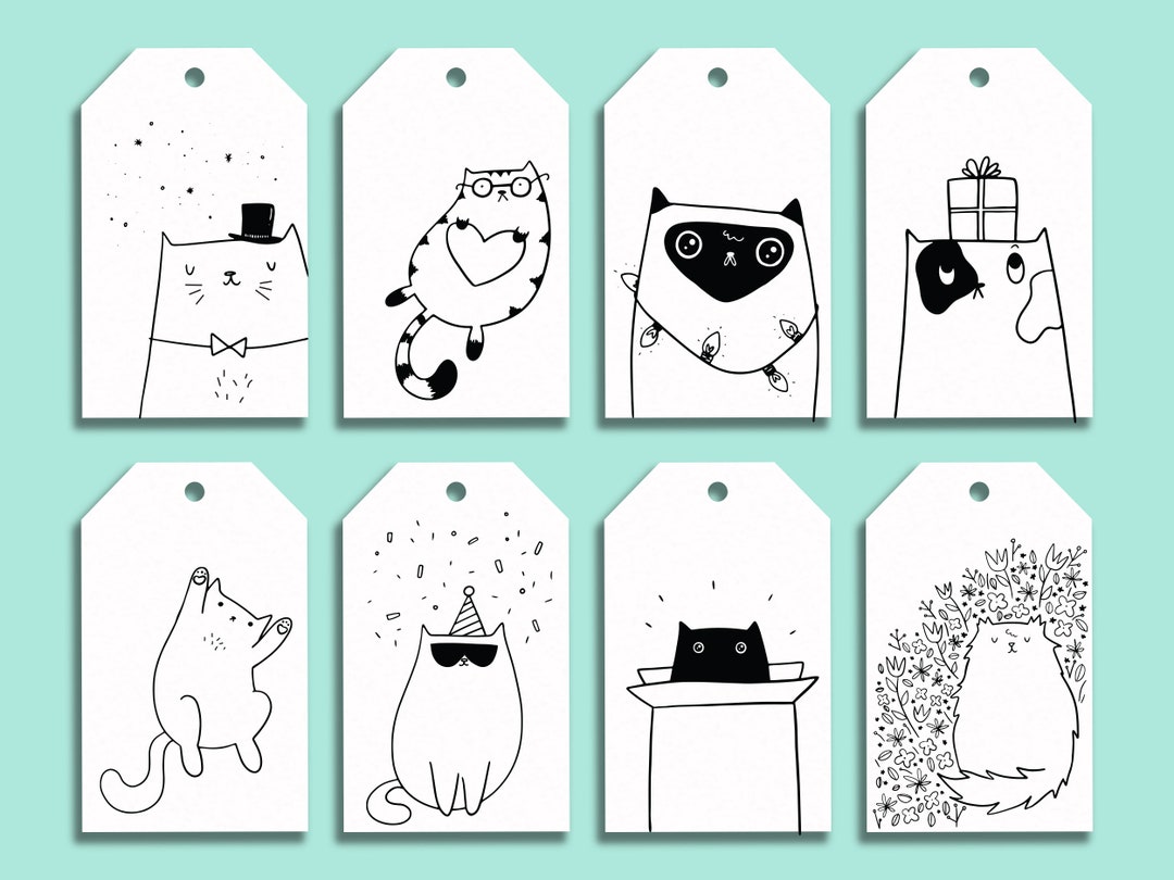 Printable Black and White Cat Gift Tags Cute Cat - Etsy
