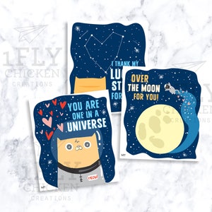 Printable Space Cats Valentines Cards Kids Cutout DIY Valentines Cute ...