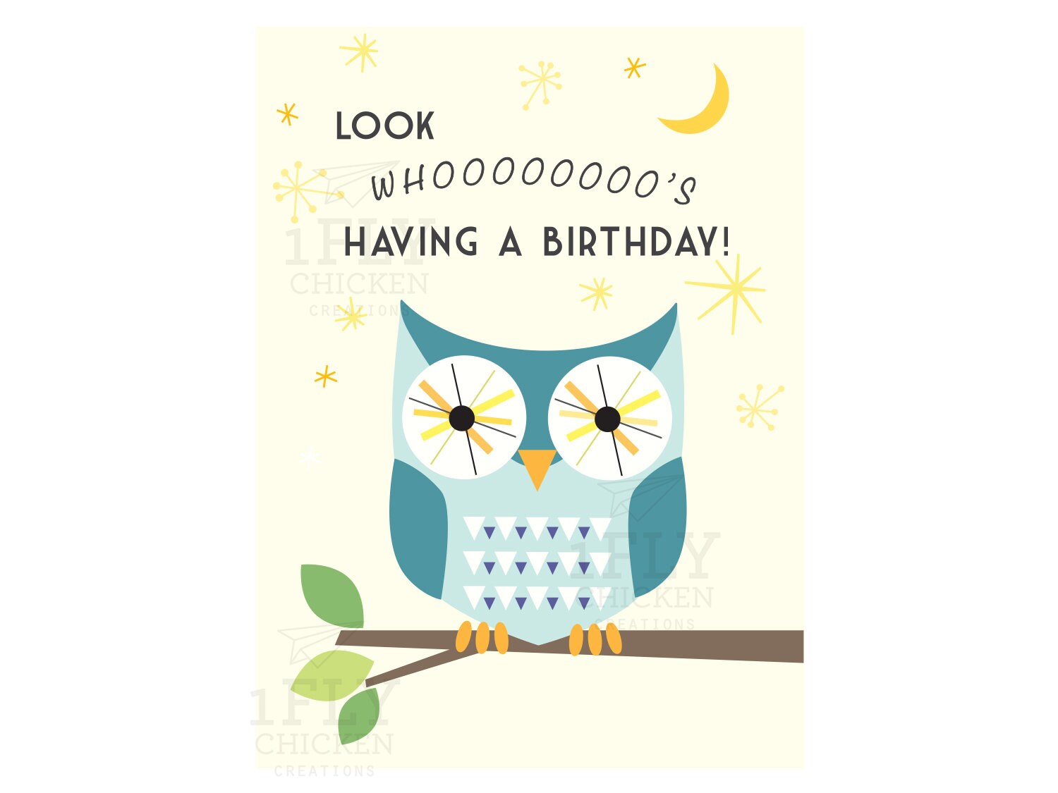 Retro Owl Birthday Card Printable Birthday Greeting Card | Etsy