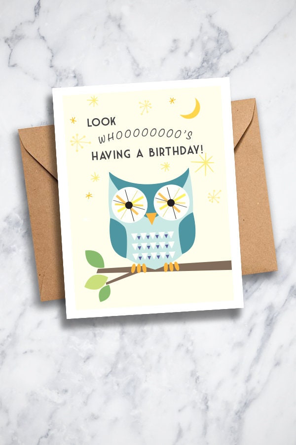 Retro Owl Birthday Card Printable Birthday Greeting Card | Etsy