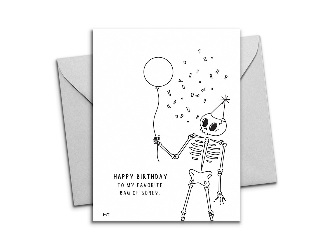 Skeleton Bones Birthday Card - Bag of Bones Black & White Birthday Card ...