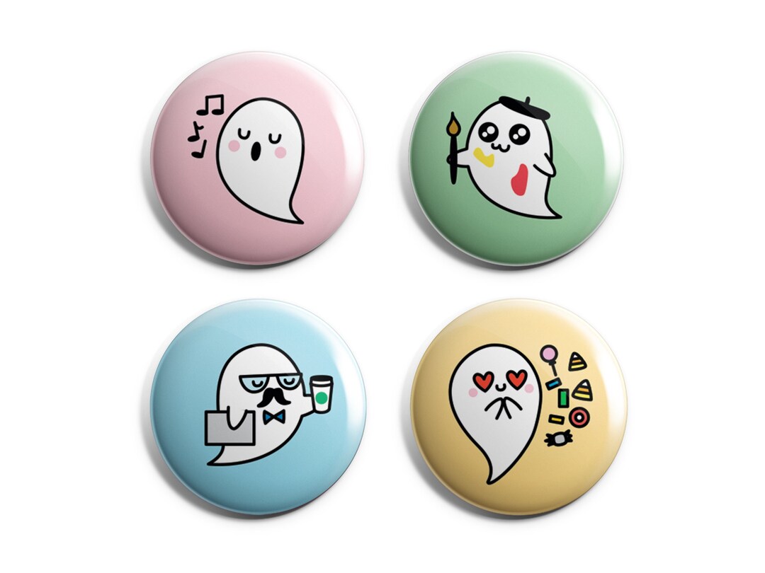 Halloween Ghost Pins and Magnets - Cute Ghost Friends - 1 Inch Buttons ...
