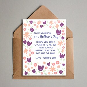 Mothers Day Card for Work Mom - Printable Card Thanks for Putting up ...