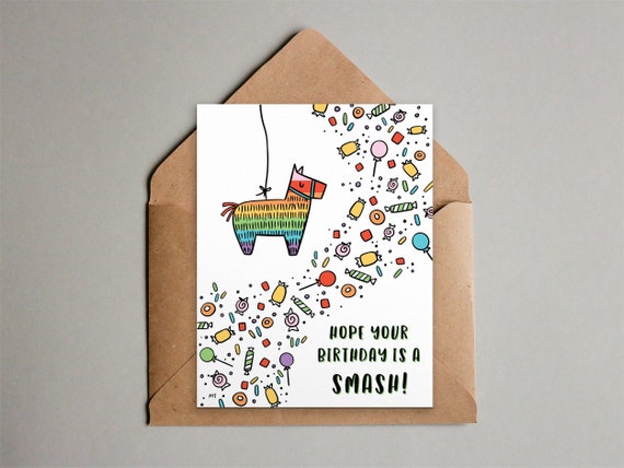 Printable Happy Birthday Piñata Card Llama Piñata Rainbow | Etsy