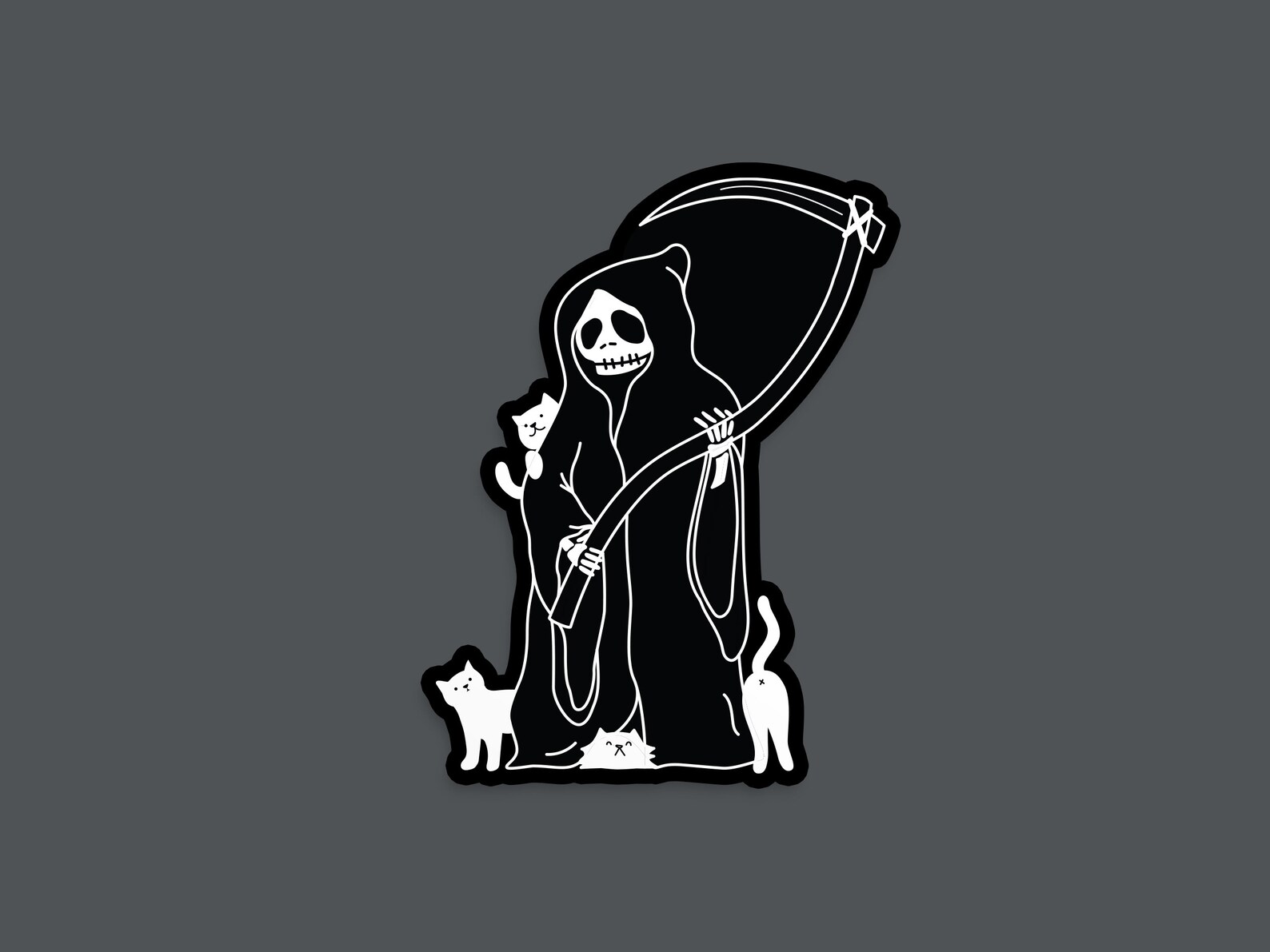 Grim Reaper Sticker Funny Skeleton Reaper With Cats Sticker - Etsy