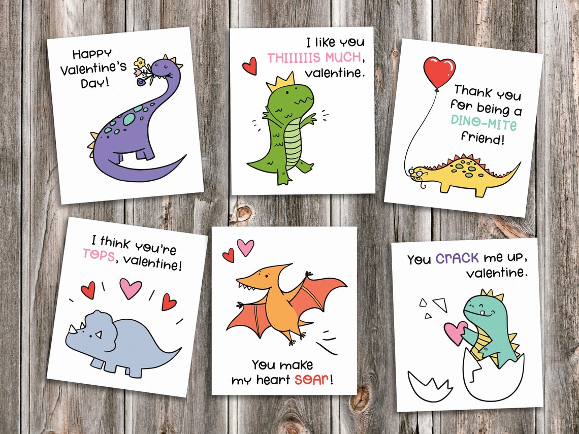 Printable Dinosaur Valentine's Day Cards for Kids School - Etsy