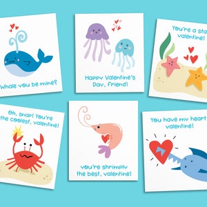 Printable Sea Animals Valentines Day Cutout for Kids - Cute Valentines ...