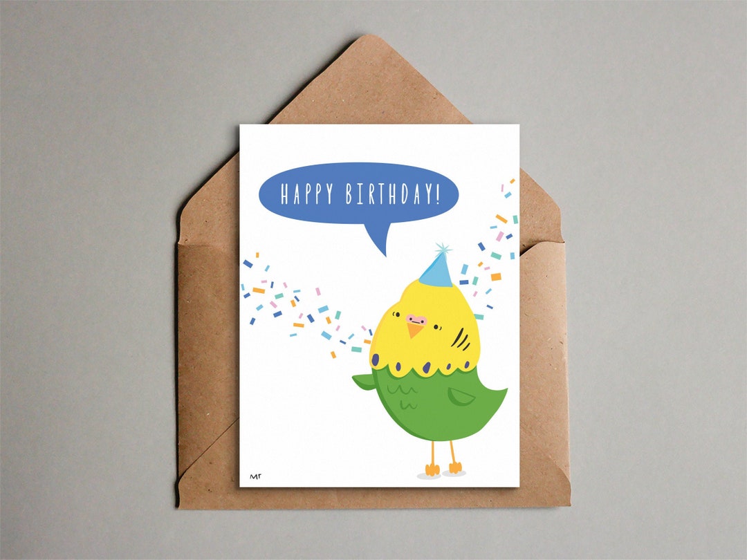 Parakeet Birthday Card - Printable Happy Birthday Bird Greeting Card ...