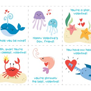 Printable Sea Animals Valentines Day Cutout for Kids - Cute Valentines ...