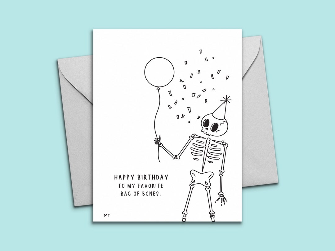 Skeleton Bones Birthday Card - Bag of Bones Black & White Birthday Card ...