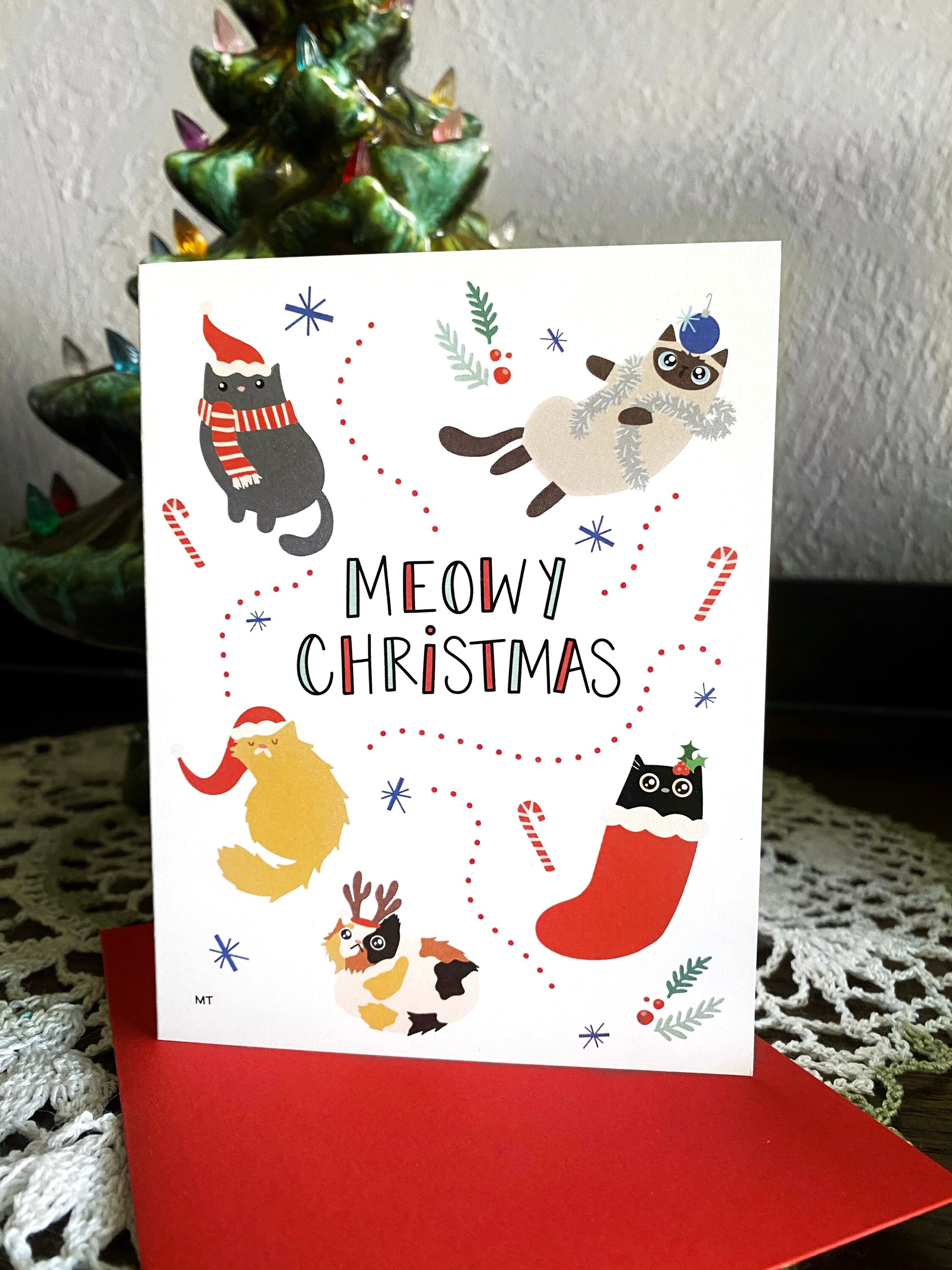 Meowy Christmas Greeting Card Printable Cat Christmas Card - Etsy