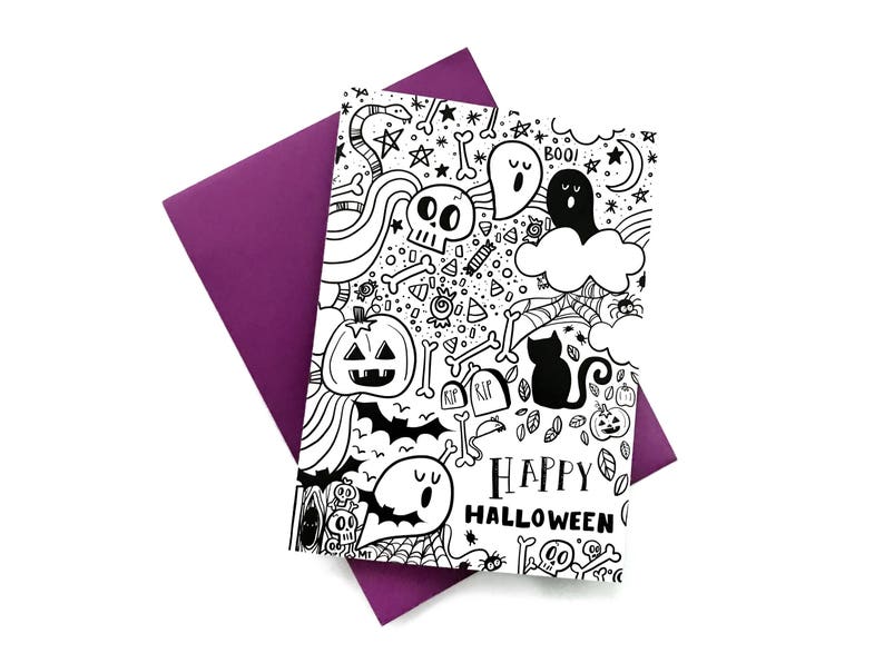 Black and White Halloween Card Printable Happy Halloween - Etsy