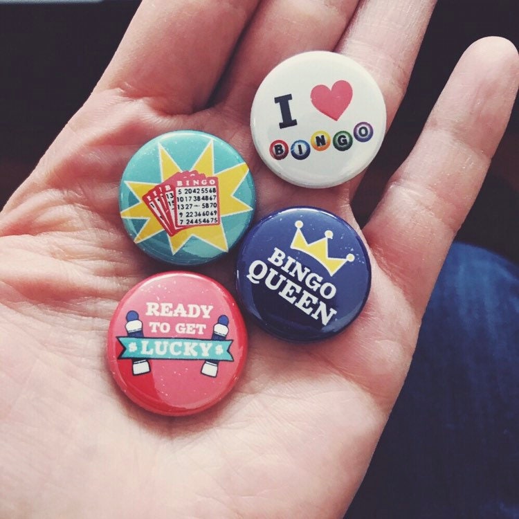 Lucky Bingo Pins or Magnets - 1 Inch Handmade Buttons - Bingo Lovers ...