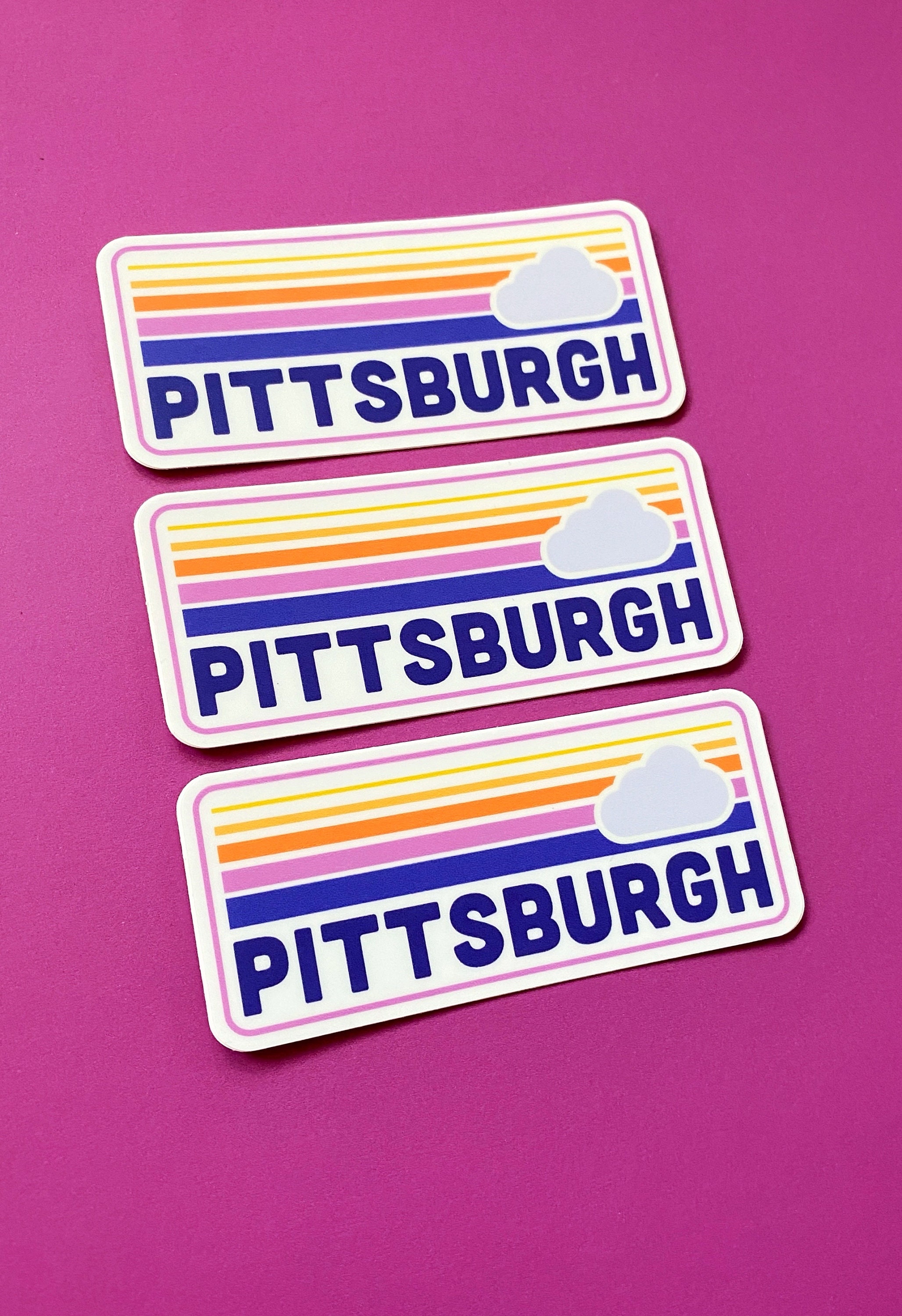 Retro Stripes Pittsburgh Sticker - Sunset Colors Cloudy Pittsburgh ...