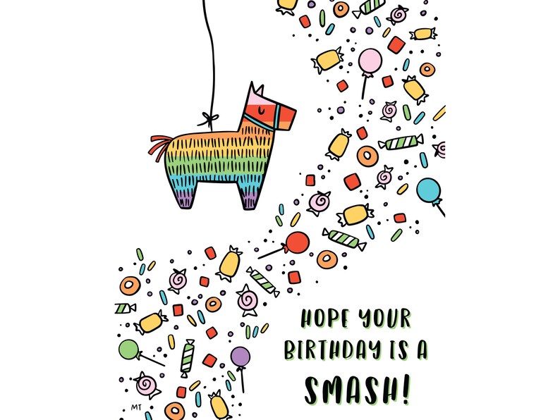 Printable Happy Birthday Piñata Card Llama Piñata Rainbow | Etsy