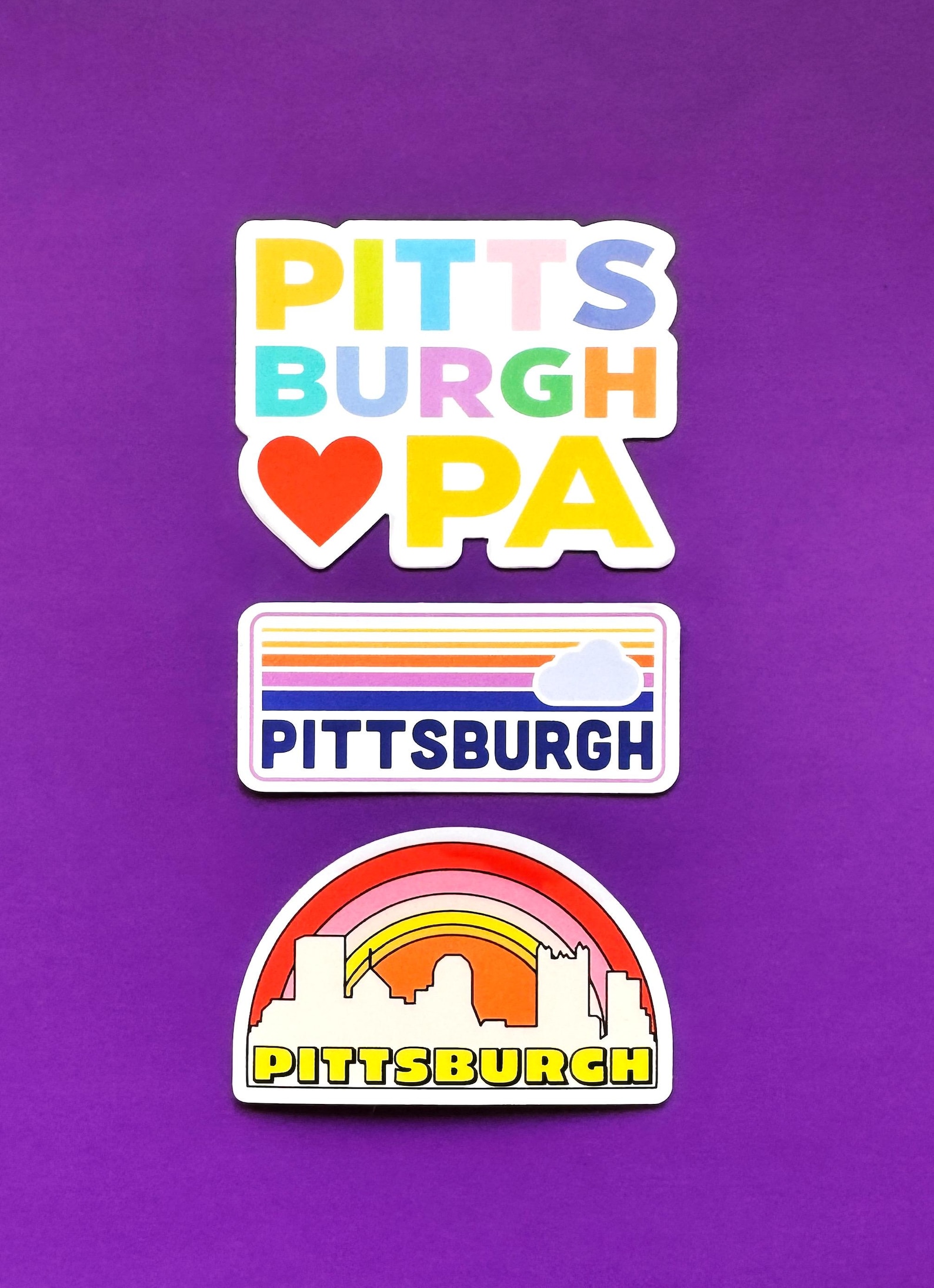Retro Stripes Pittsburgh Sticker - Sunset Colors Cloudy Pittsburgh ...