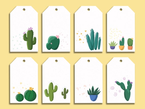 Cactus Printable Gift Tags Fun Retro Illustration Treat Bag - Etsy