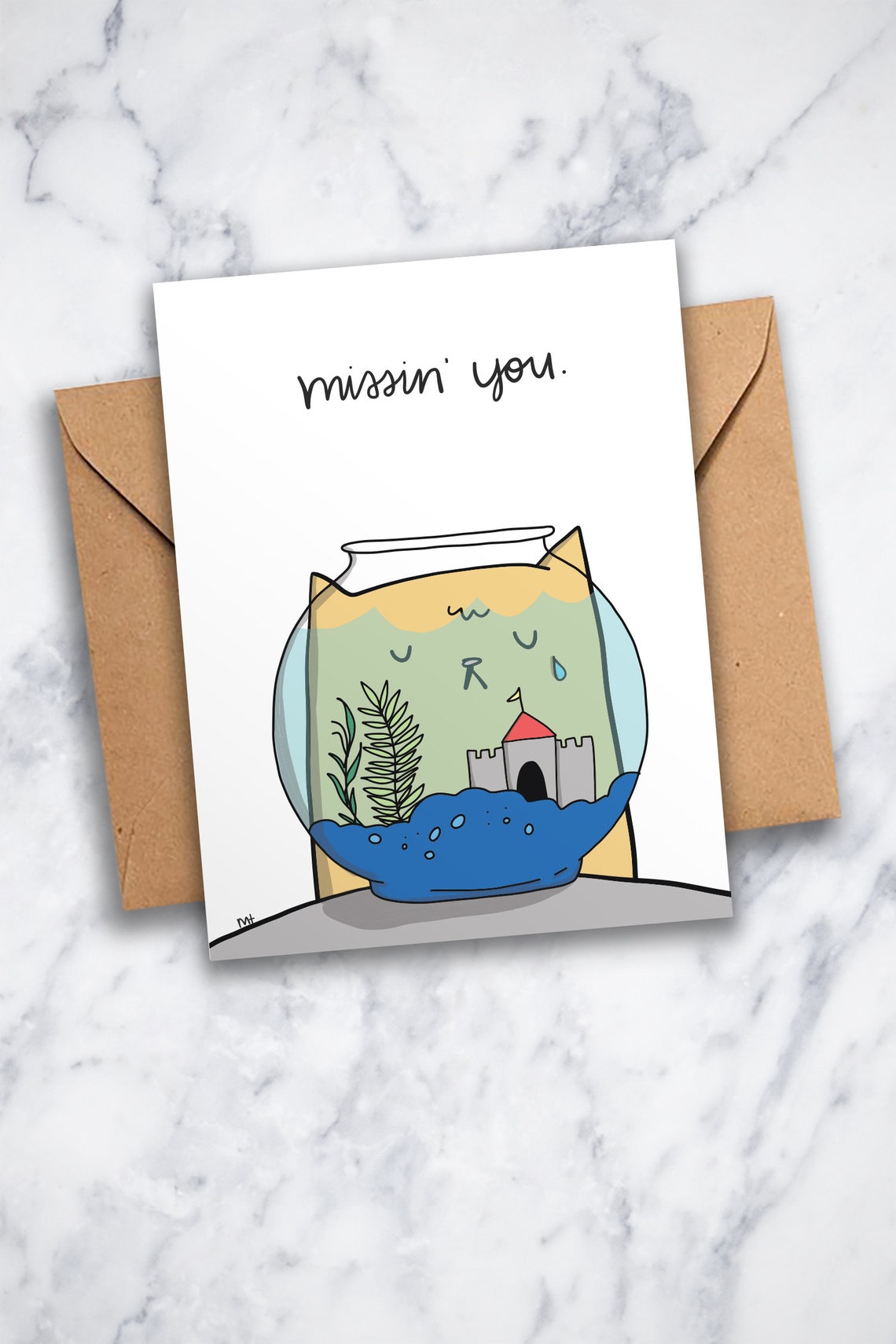 Printable Missing You Sad Card - Cute Cat + Fishbowl Goodbye Farewell ...