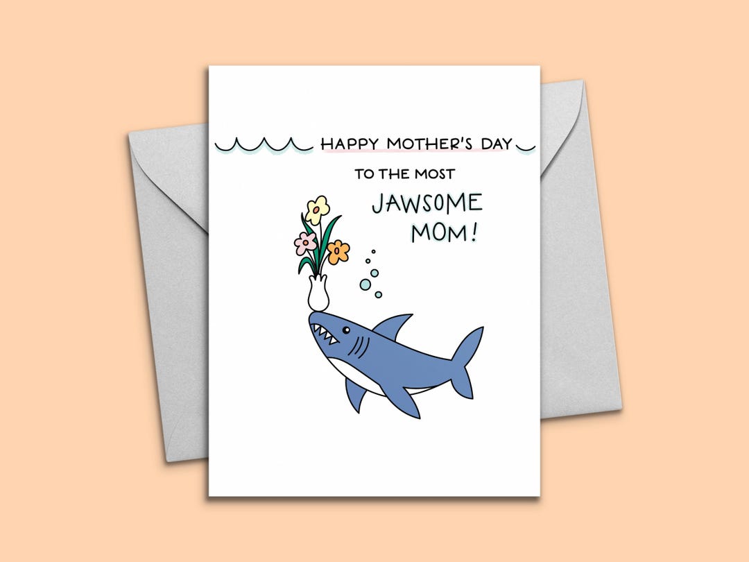 Shark Mothers Day Card - Printable Moms Day Greeting Card - Happy ...