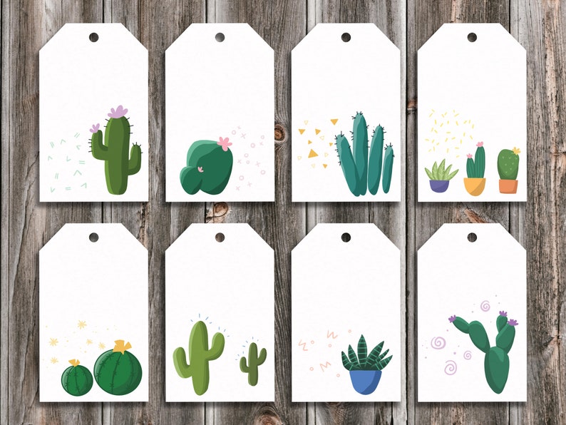 Cactus Printable Gift Tags - Fun Retro Illustration Treat Bag Tag Set ...