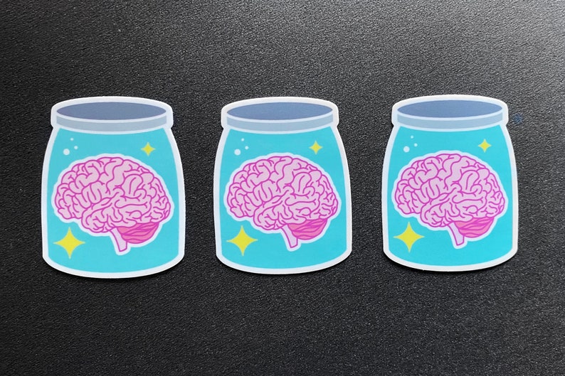 Brain in a Jar Sticker - 2 Inch Anatomy Decal - Unique Halloween ...