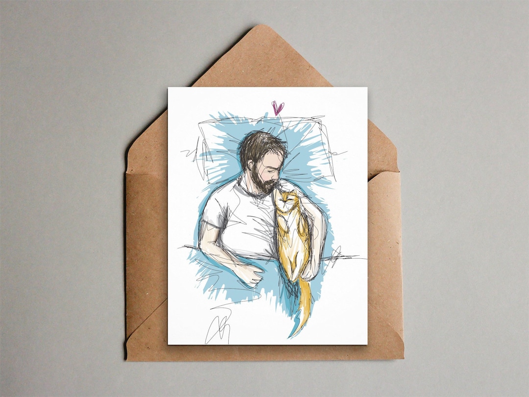 Cute Cat Dad Card - Printable Card - Beard Guy Father's Day Cat Dad ...