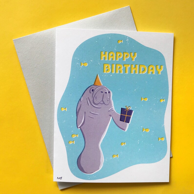 Manatee Birthday Card - Printable Happy Birthday Card - Cute Sea ...