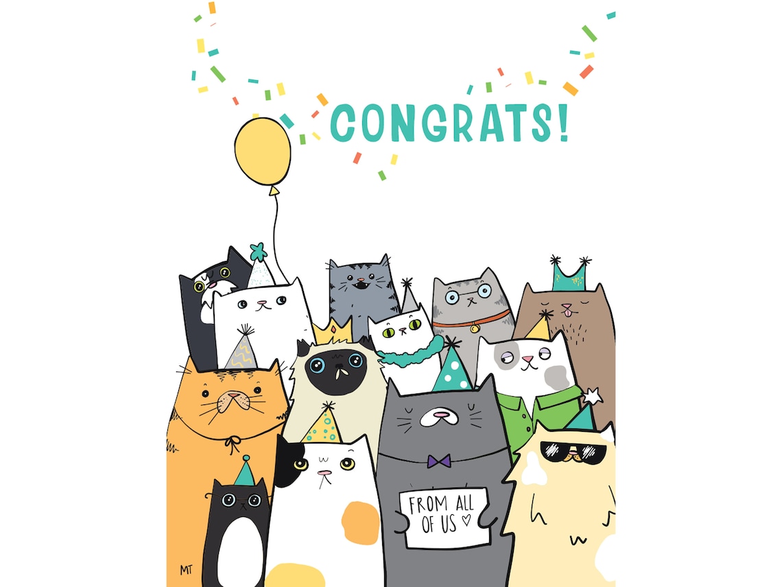 Cute Cats Congrats Card From All of Us - Printable Achievement Card ...