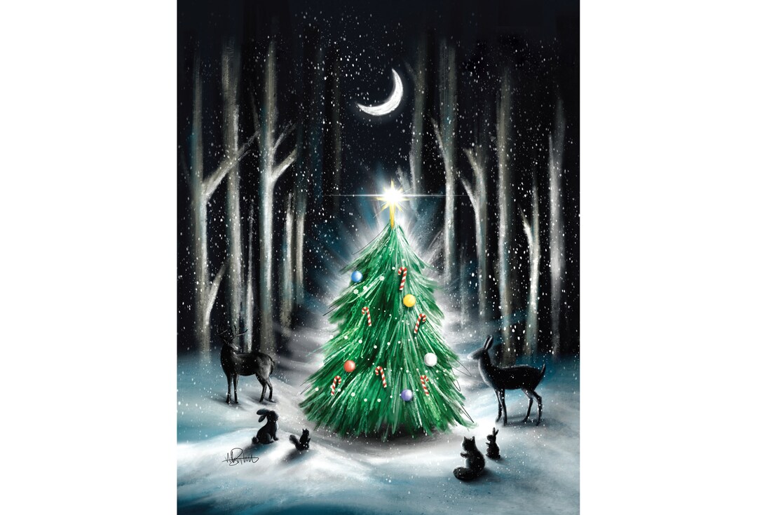 Magical Christmas Tree Holiday Card Forest Animals Christmas - Etsy