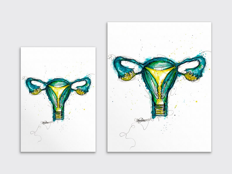 Uterus Art - Watercolor + Ink Uterus + Ovaries Painting Giclée Print ...