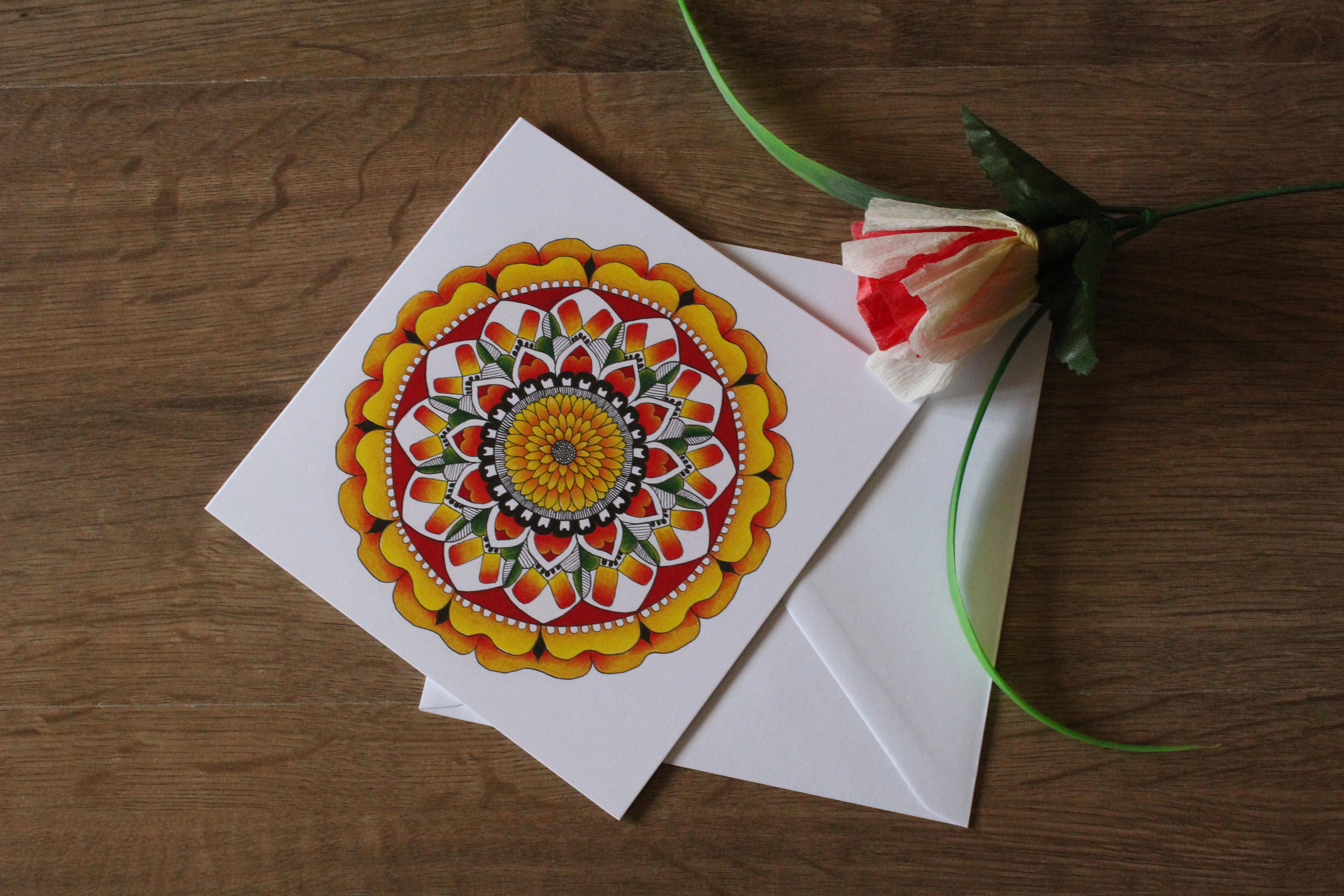 Pack of 5 Colourful Greeting Cards Envelopes Mandala Zentangle Design ...
