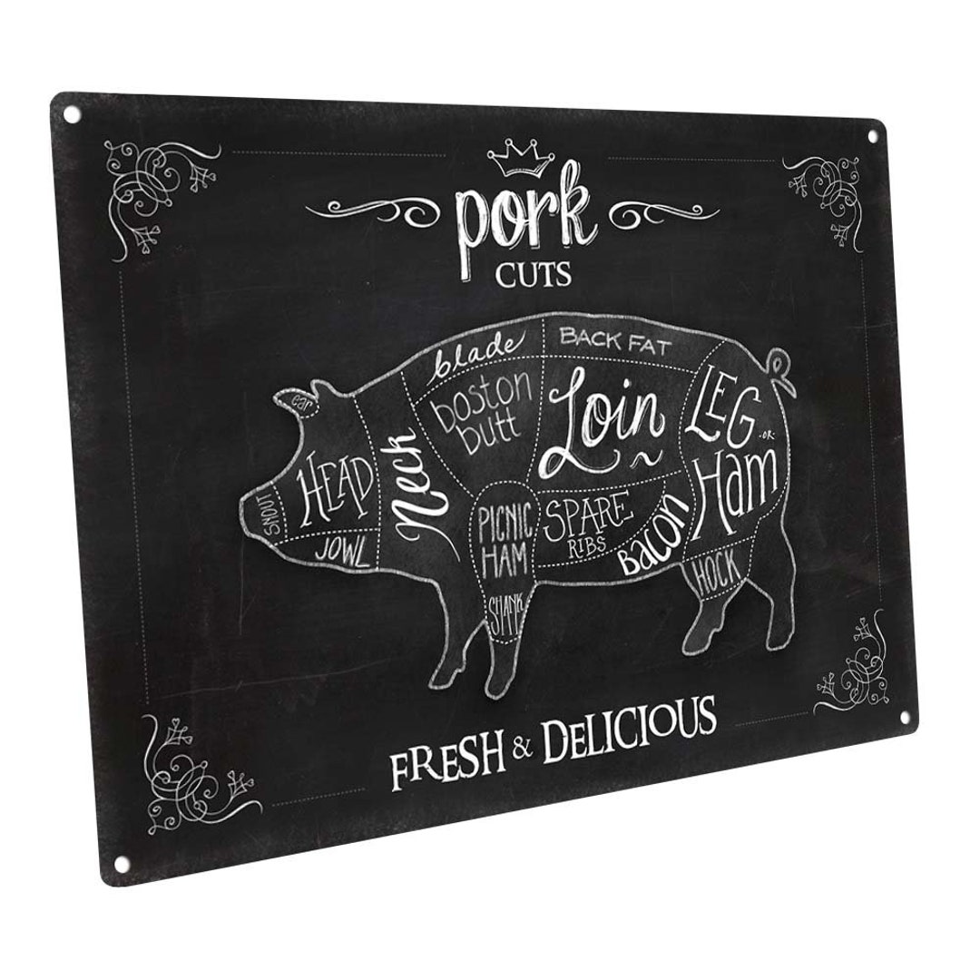 Pork Cuts, Fresh & Delicious Metal Sign; Wall Decor for Kitchen and ...