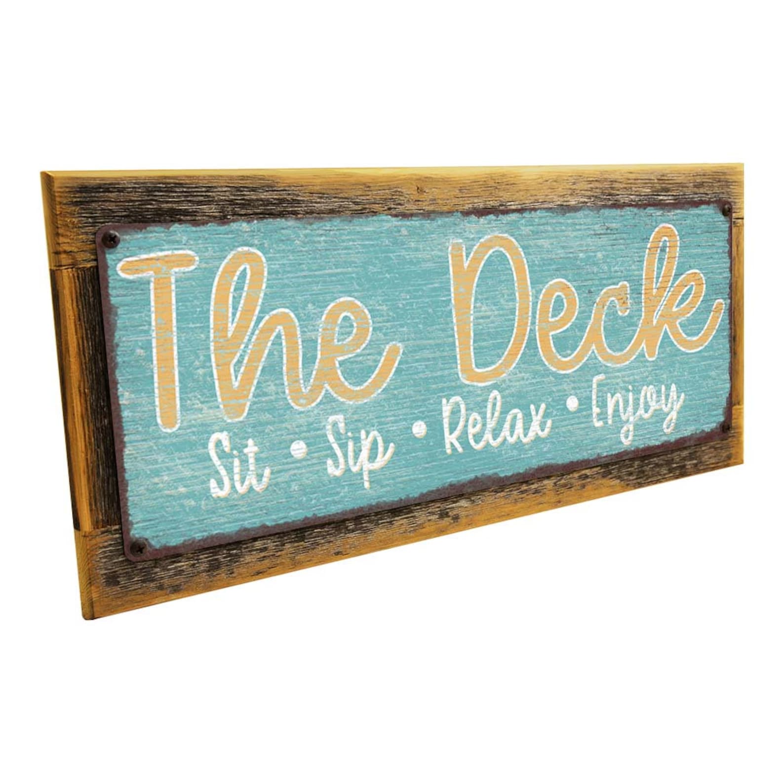 The Deck - Sit, Sip, Relax Metal Sign; Wall Decor for Porch, Patio, or ...