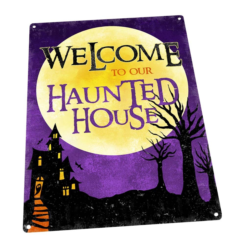 Welcome to Our Haunted House Metal Sign; Wall Decor for Home, Office ...