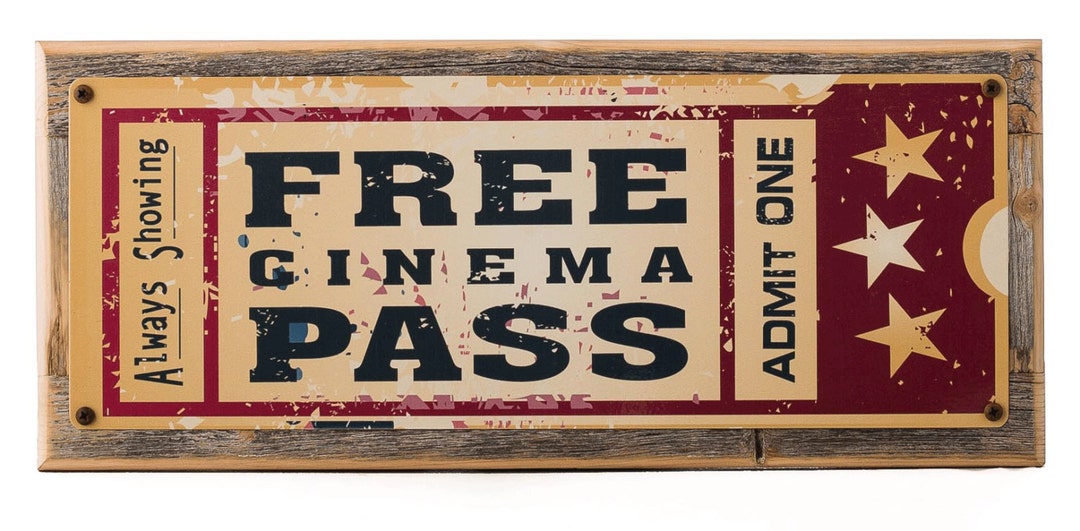 Framed Home Cinema Metal Sign, Ticket to the Movie, Media Room, Family ...