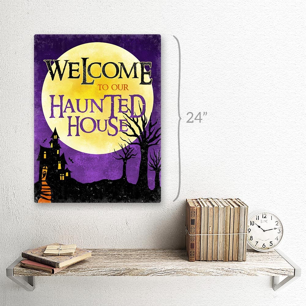 Welcome to Our Haunted House Metal Sign; Wall Decor for Home, Office ...