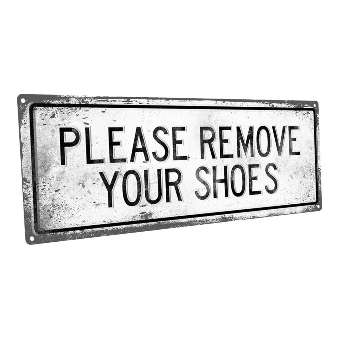 Retro Please Remove Your Shoes Metal Sign; Wall Decor for Beach House ...