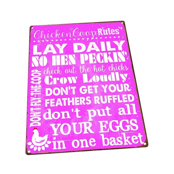 Pink Chicken Coop Rules Metal Sign Wall Decor for Farm and | Etsy