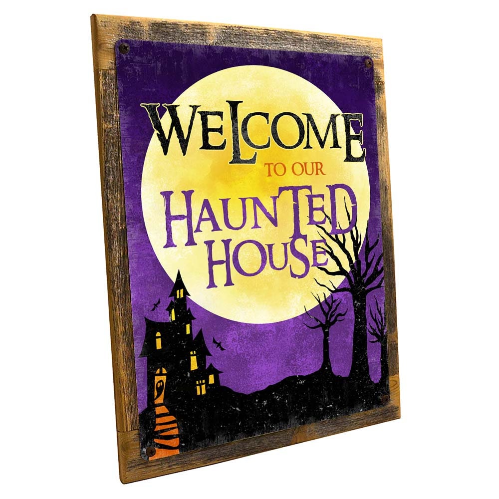 Welcome to Our Haunted House Metal Sign; Wall Decor for Home, Office ...