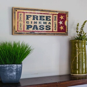 Framed Home Cinema Metal Sign, Ticket to the Movie, Media Room, Family ...