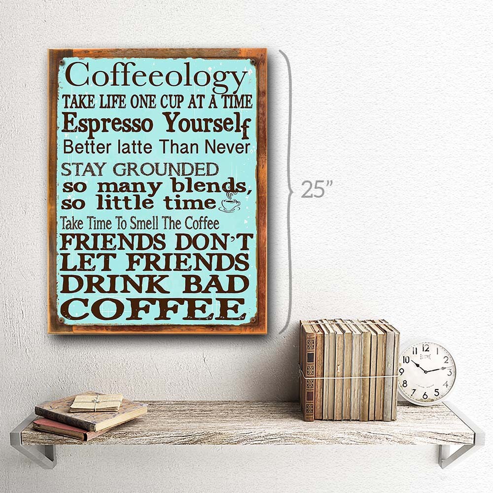 Turquoise Coffeeology Metal Sign; Wall Decor for Kitchen and Dining ...