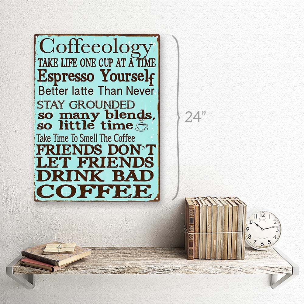 Turquoise Coffeeology Metal Sign; Wall Decor for Kitchen and Dining ...