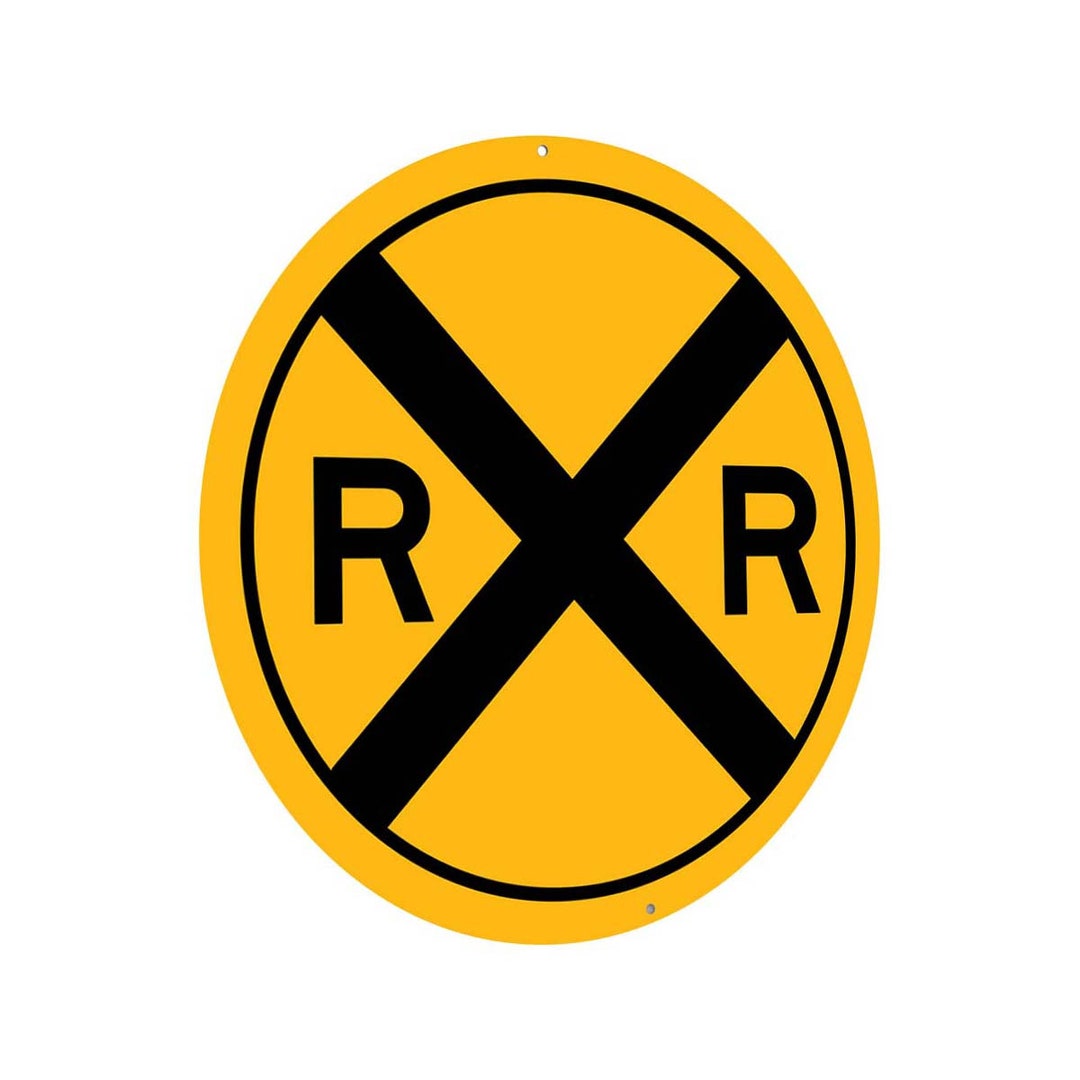 Railroad Crossing Round Metal Sign for Home, Office, Gameroom, Mancave ...